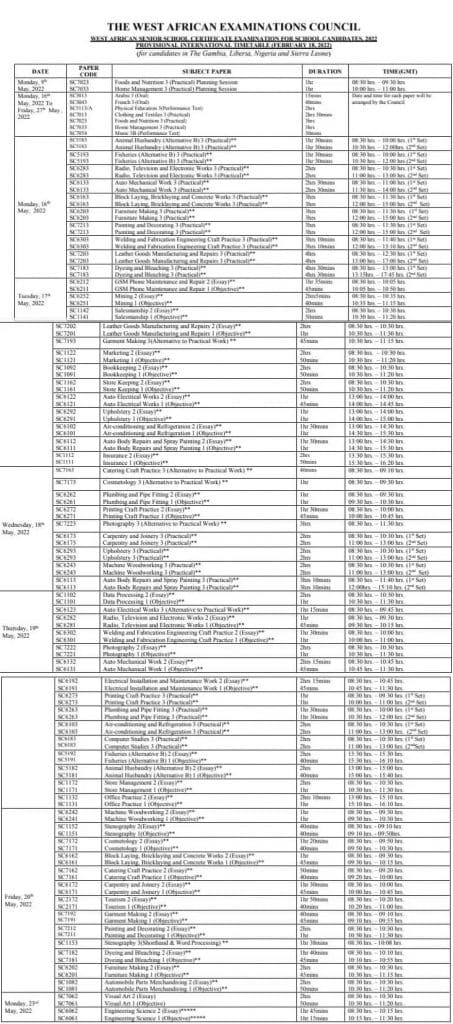 WAEC Timetable 2024/2025 For May/June Examinations (DOWNLOAD PDF)